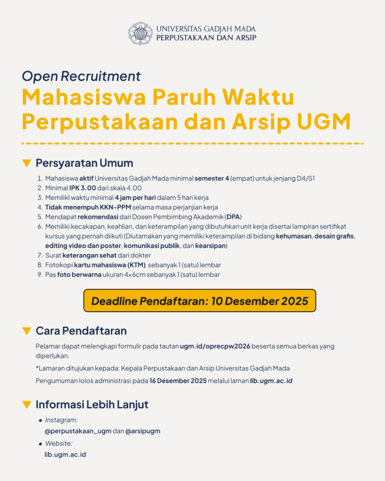 UGM Library and Archives Opens Part-Time Student Recruitment for the ...