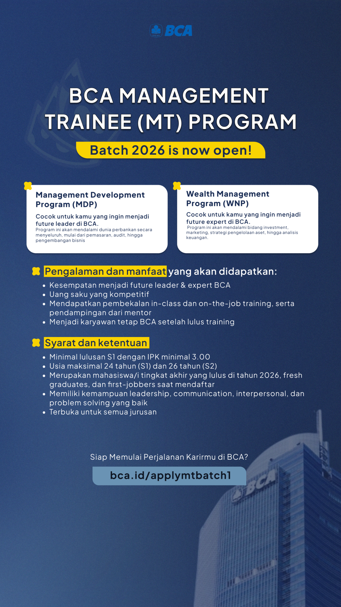 Your Dream Career Starts Here: BCA Management Trainee (MT) Program 2026 ...